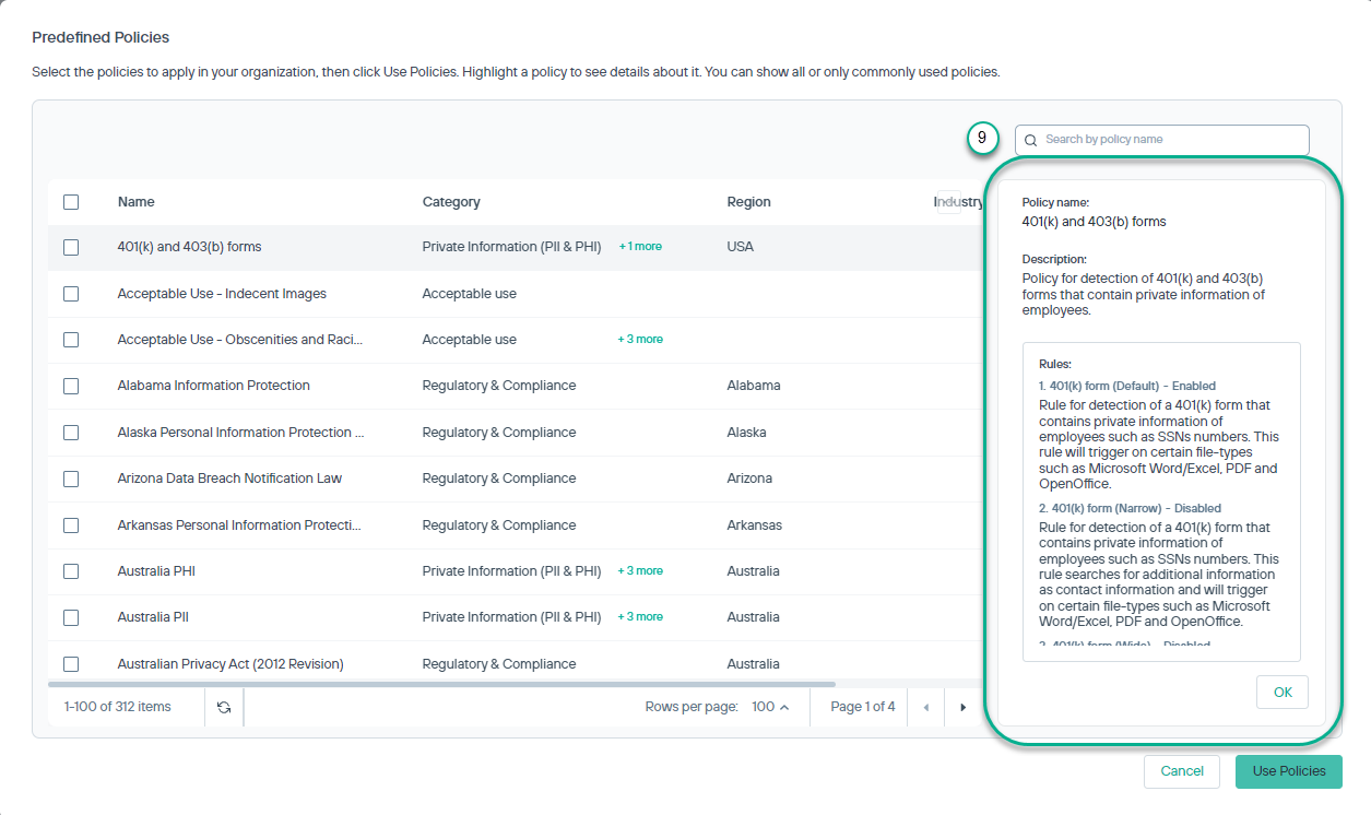 Using a predefined policy